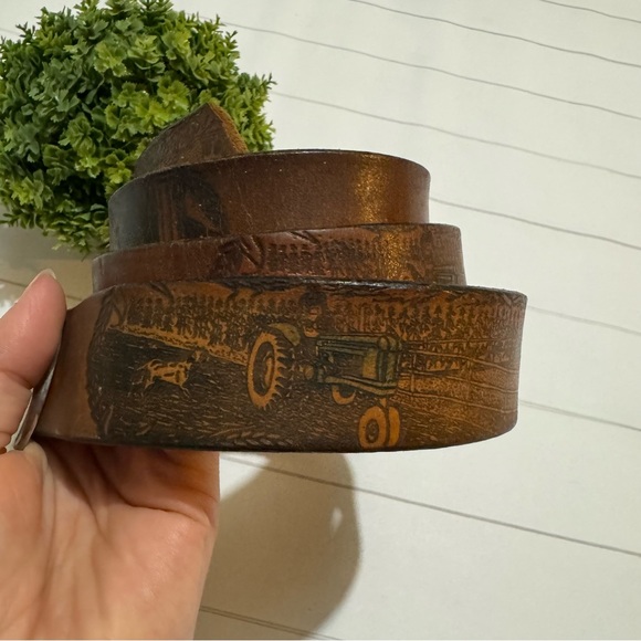 Vintage | Accessories | Vintage Tooled Leather Tractor Farm Barn Belt ...